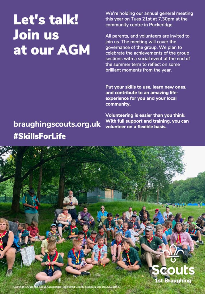 Group AGM Tues 21st May 7.30pm | 1st Braughing Scout Group